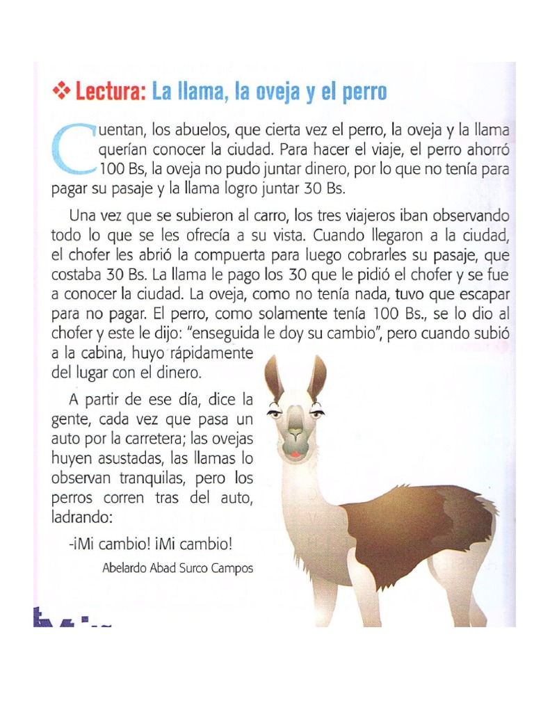 Lectura La Llama La Oveja y El Perro | PDF