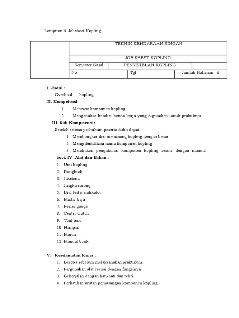 Job Sheet PSPTKR Kopling Xii | PDF