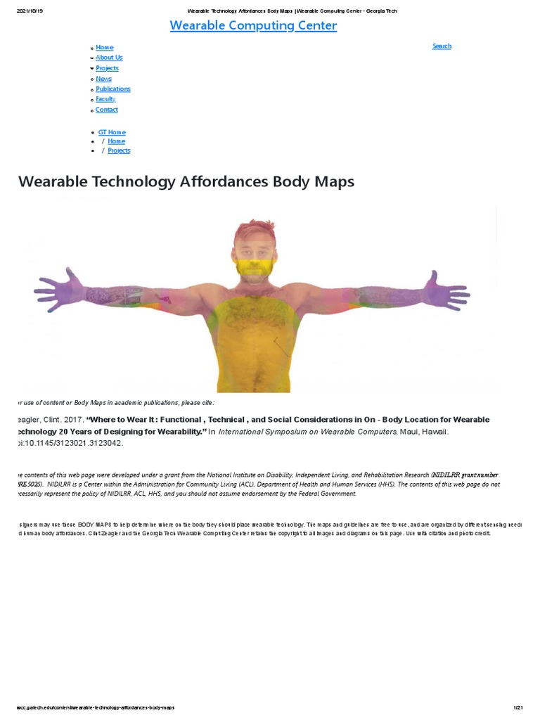 Wearable Technology Affordances Body Maps - Wearable Computing Center ...