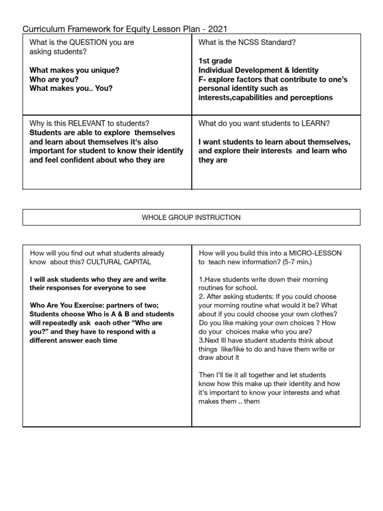 Exploring Personal Identity in 1st Grade | PDF | Lesson Plan | Curriculum