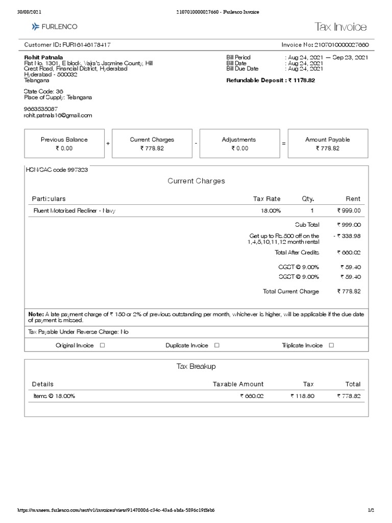 Furlenco Invoice | PDF | Invoice | Trade