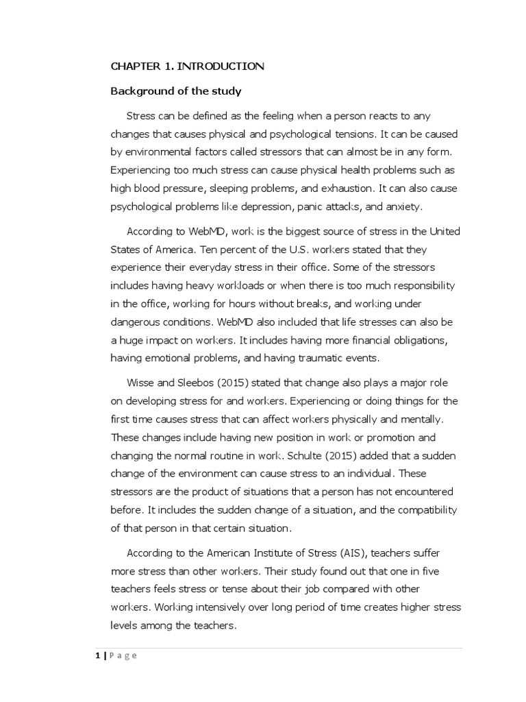 Chapter 1. Introduction Background of The Study | PDF | Stress (Biology ...