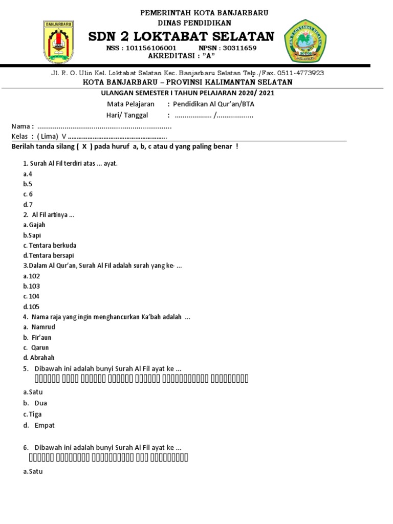 SOAL US I BTA KLS 5 Ok | PDF