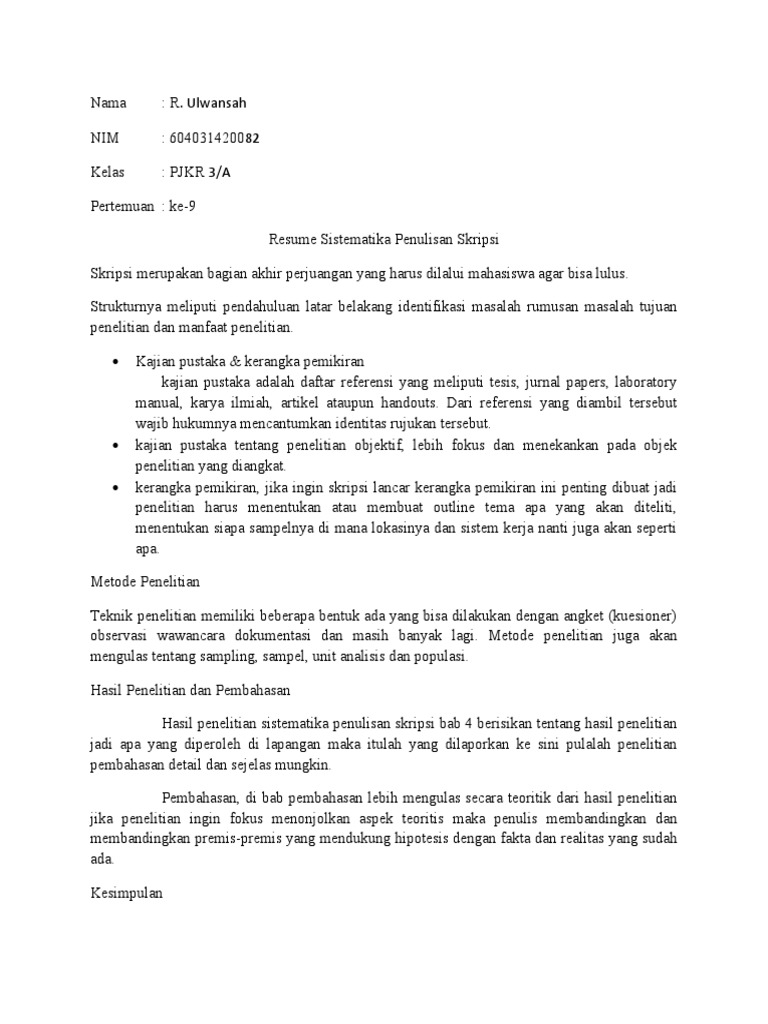 Resume Sistematika Penulisan Skripsi | PDF | Karier & Perkembangan