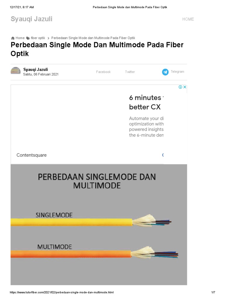 Perbedaan Single Mode Dan Multimode Pada Fiber Optik | PDF