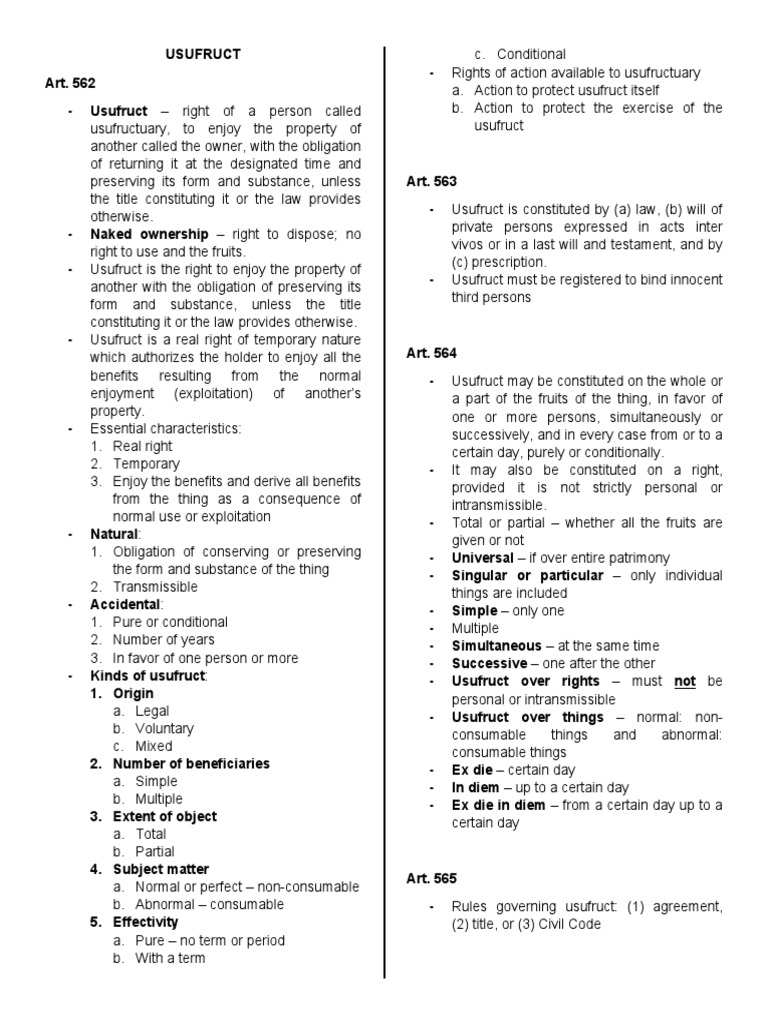 Rights of Usufructuary Explained | PDF | Easement | Property
