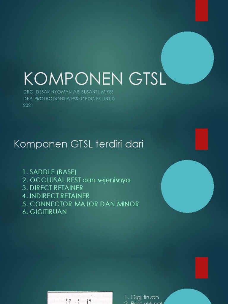 Komponen GTSL: Drg. Desak Nyoman Ari Susanti, M.Kes Dep. Prothodonsia PSSKGPDG FK Unud 2021 | PDF