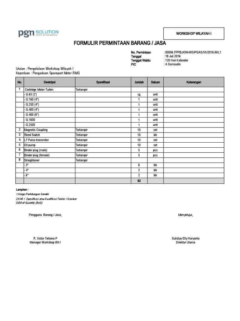 Requisition Form (FPP Formulir Permintaan Pengadaan Barang Atau Jasa) Meter RMG Rev. 01 | PDF