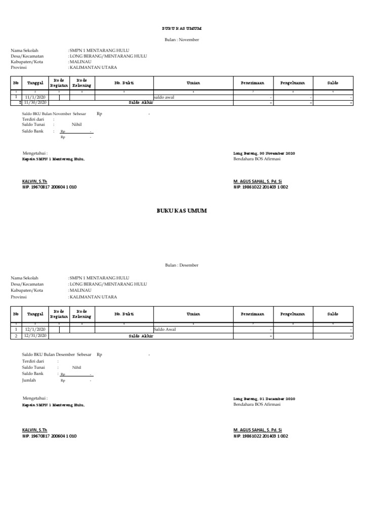 Contoh BKU BOS AFIRMASI SMP 1 MENTARANG New | PDF