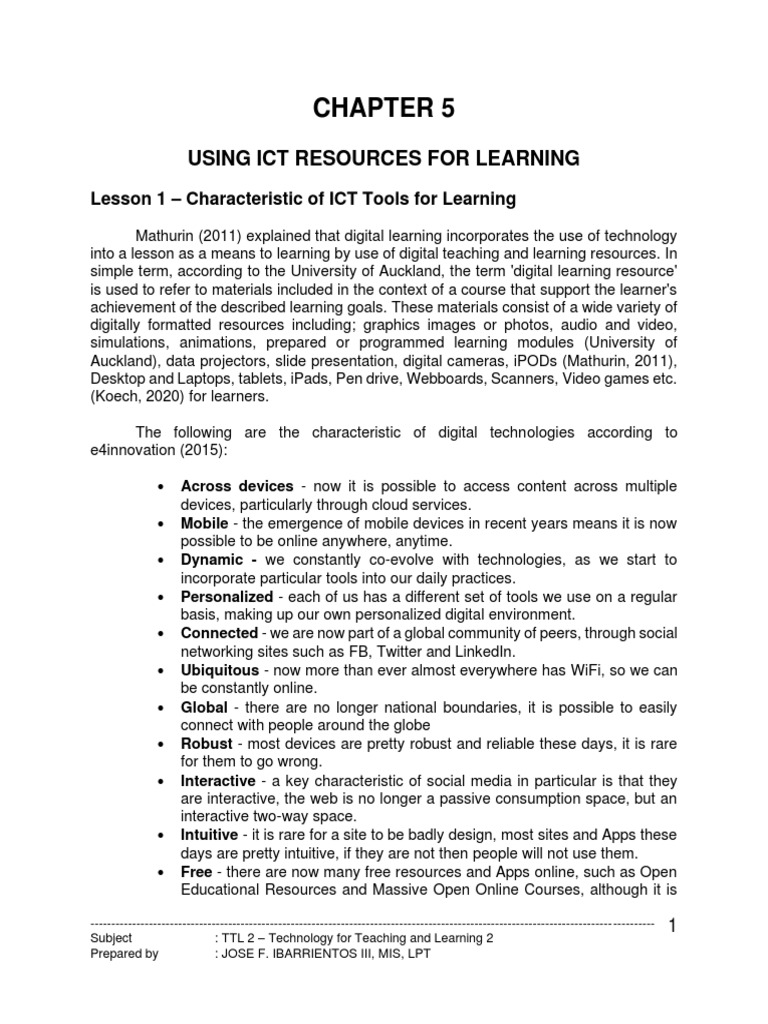 TTL 2 CHAPTER 5 USING ICT RESOURCES FOR LEARNING Rev. 2021 | Download ...