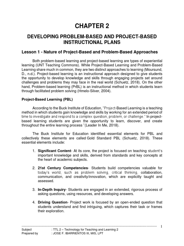 TTL 2 Chapter 2 Developing Project and Problem Based Instructional Plan Rev. 2021 | PDF ...