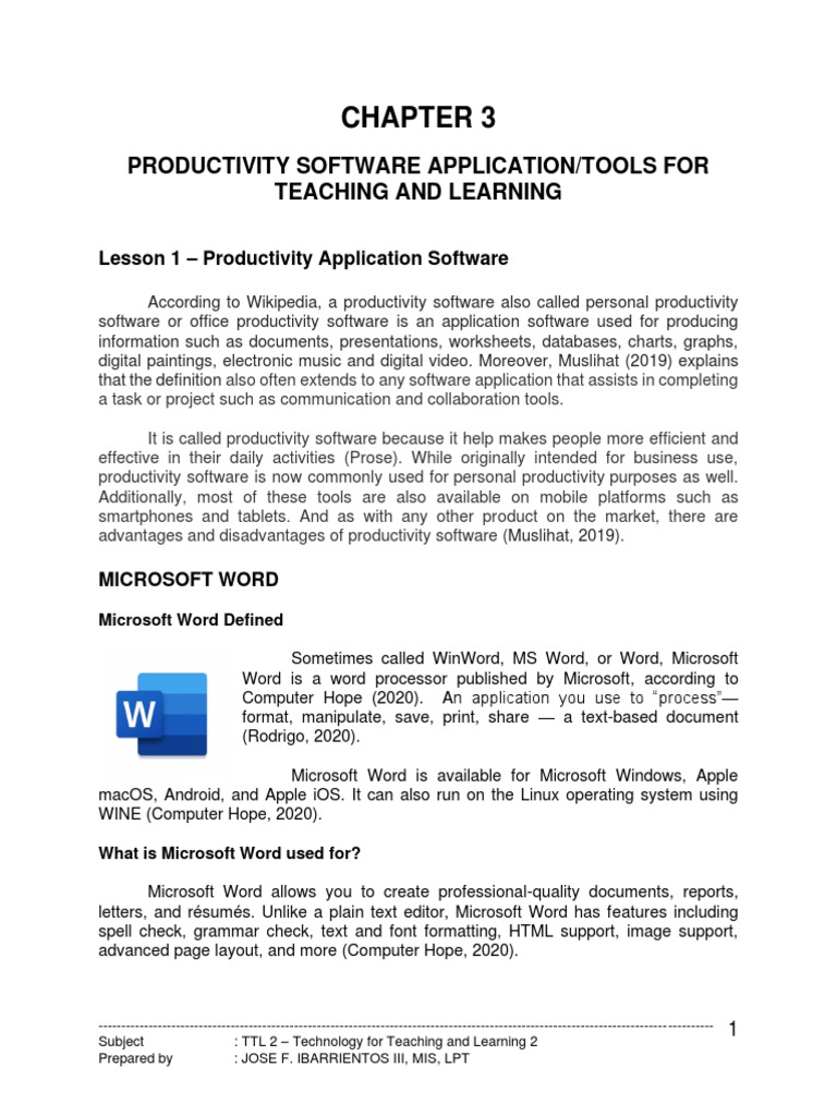 TTL 2 CHAPTER 3 Productivity Software ApplicationTools For Teaching and ...