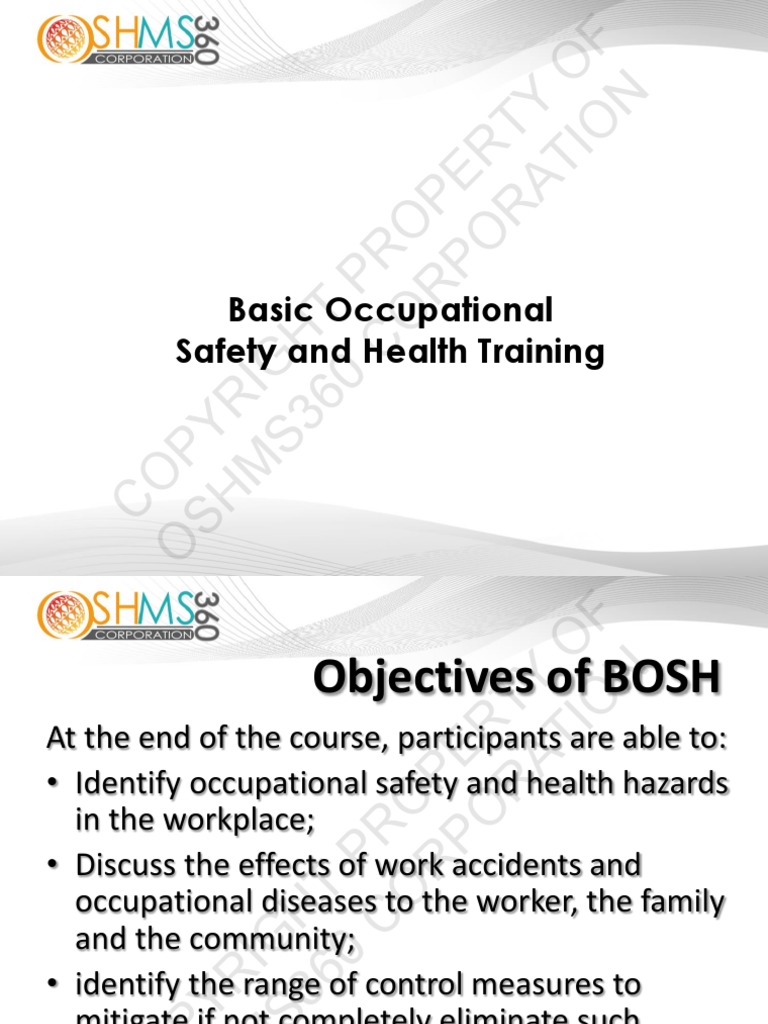 BOSH Training: Safety and Health Essentials | PDF | Occupational Safety ...