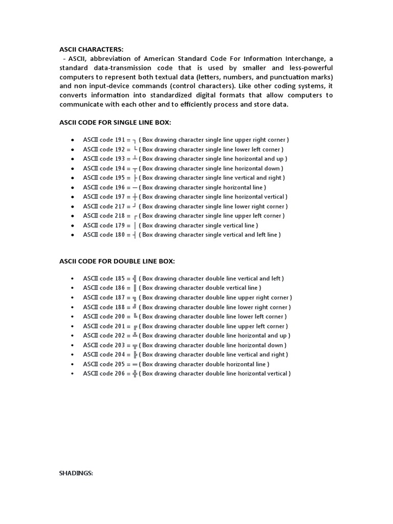 A Comprehensive Guide to ASCII Characters, Codes, and Their Uses | PDF ...
