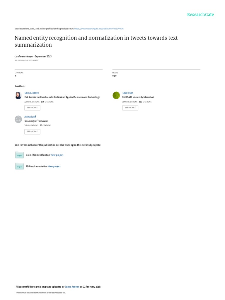 Named Entity Recognition and Normalization in Twee | PDF | Conceptual Model | Cognitive Science