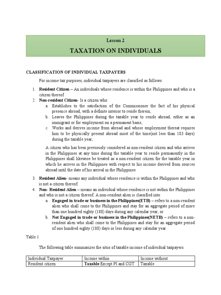 Tax Classification of Individual Taxpayers | PDF | Income Tax | Taxes