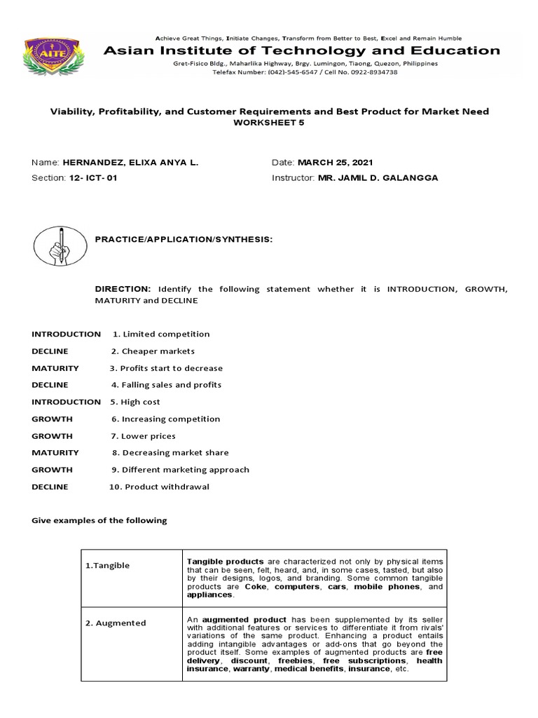 Viability, Profitability, and Customer Requirements and Best Product ...