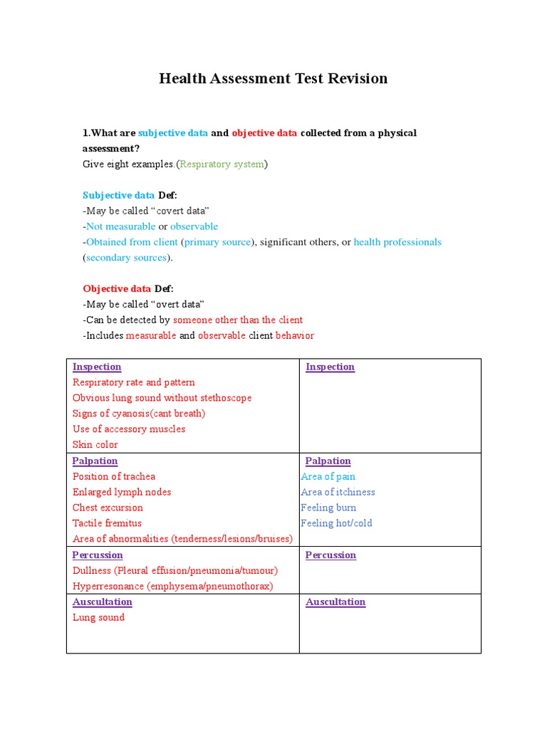 Health Assessment Test Revision | PDF | Heart | Clinical Medicine