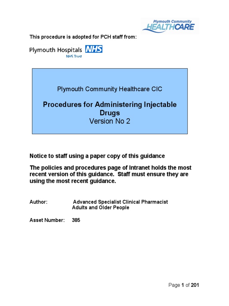 Procedures For Administering Injectable Drugs: Version No 2 | PDF ...