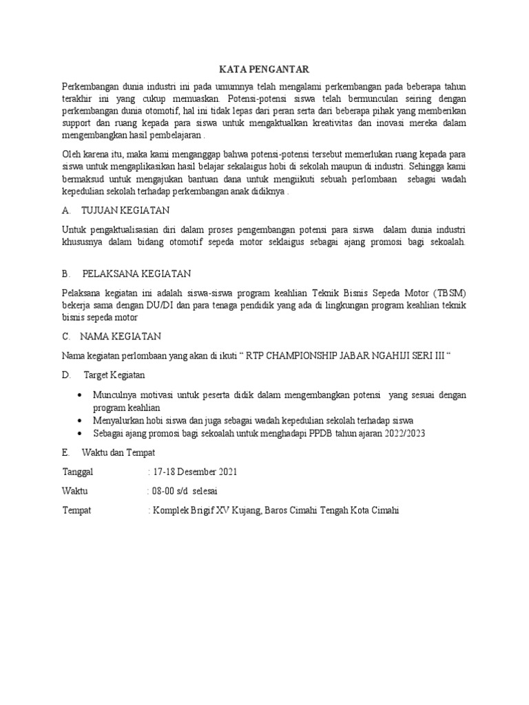 Proposal Balap Motor RTP Championship | PDF