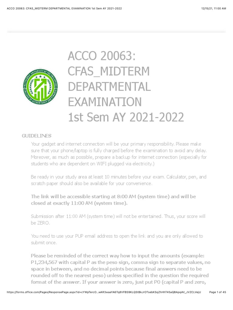 Acco 20063: Cfas - Midterm Departmental Examination 1st Sem Ay 2021-2022 | PDF | Debits And ...