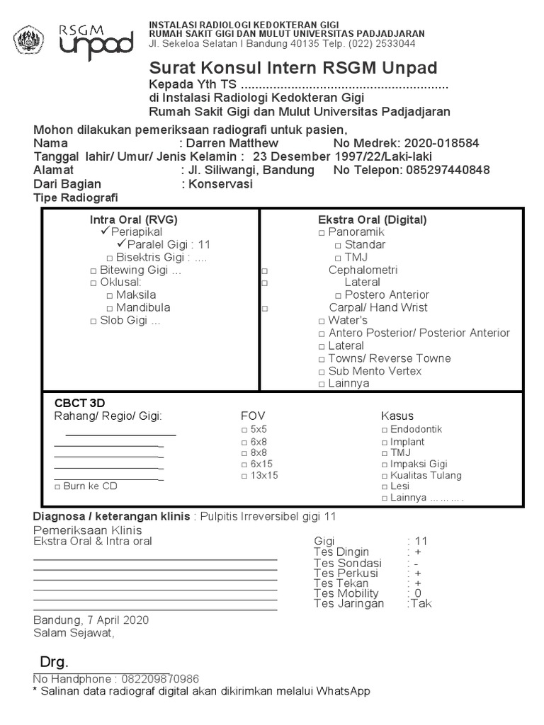 Form Surat Konsul RSGM | PDF