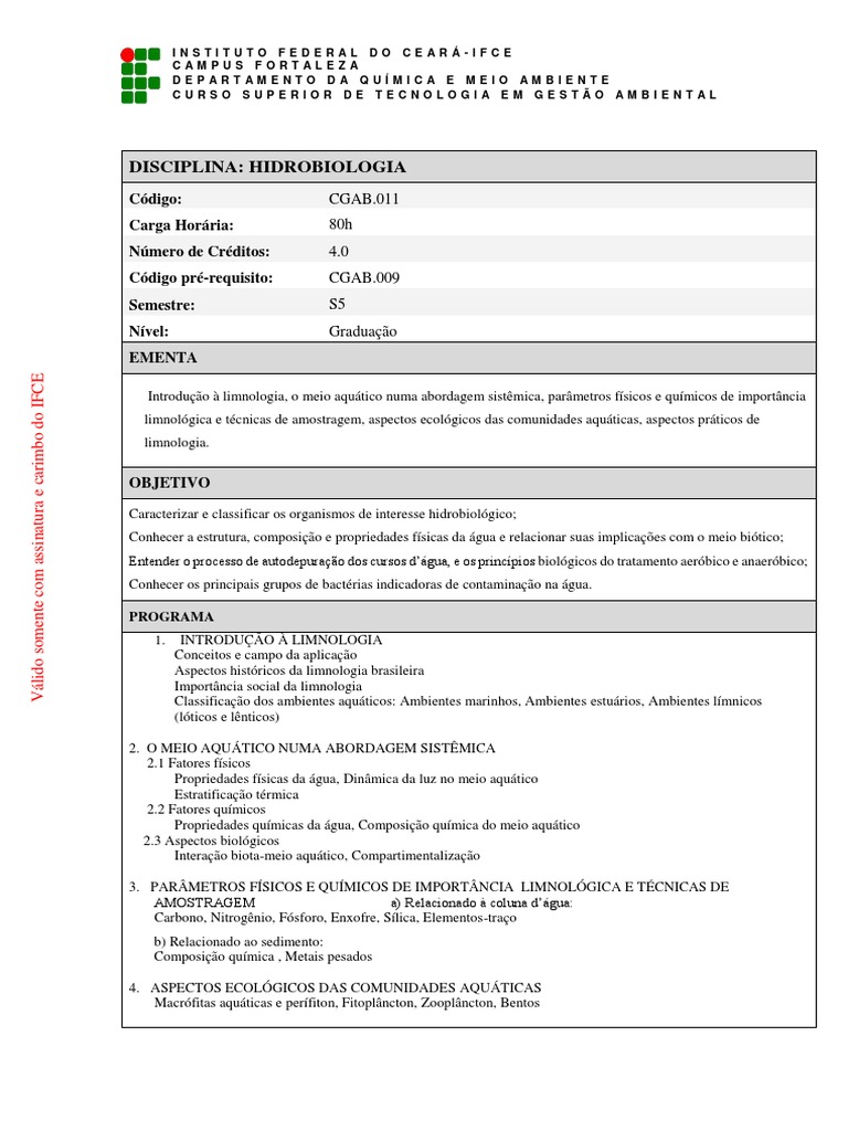 Hidrobiologia: Introdução à limnologia e comunidades aquáticas | PDF ...