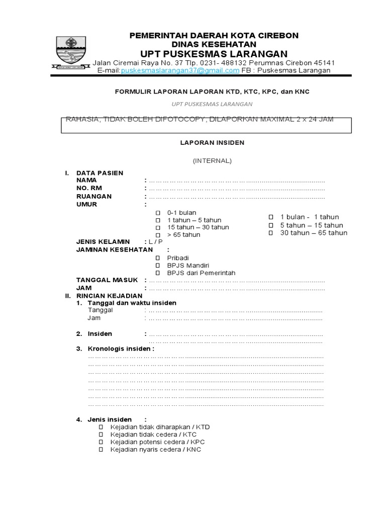 Form Insiden KTD, KPC, KNC | PDF | Bisnis