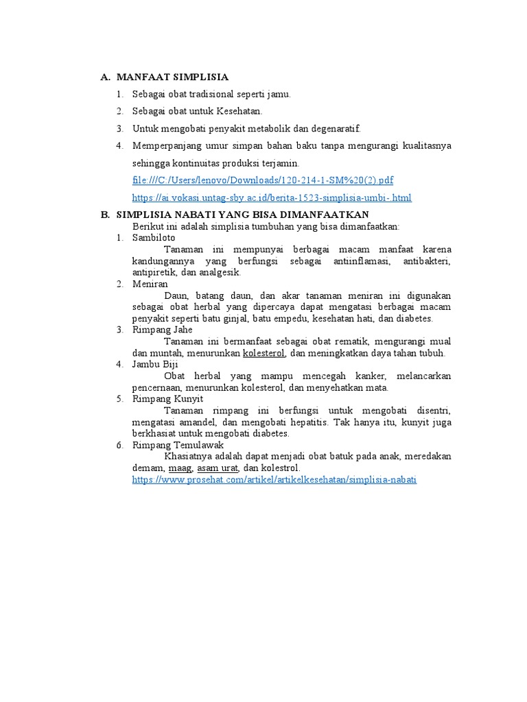 Manfaat dan Contoh Simplisia Nabati | PDF | Kesehatan Holistik