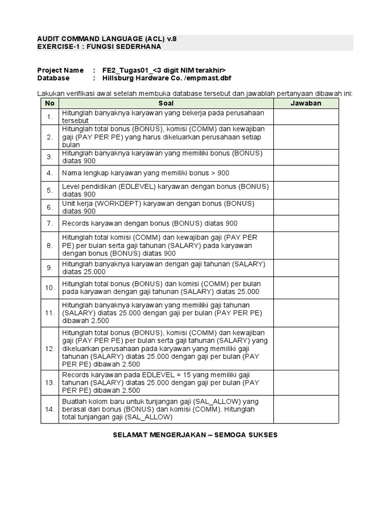 ACL AUDIT LANGUAGE EXERCISE | PDF