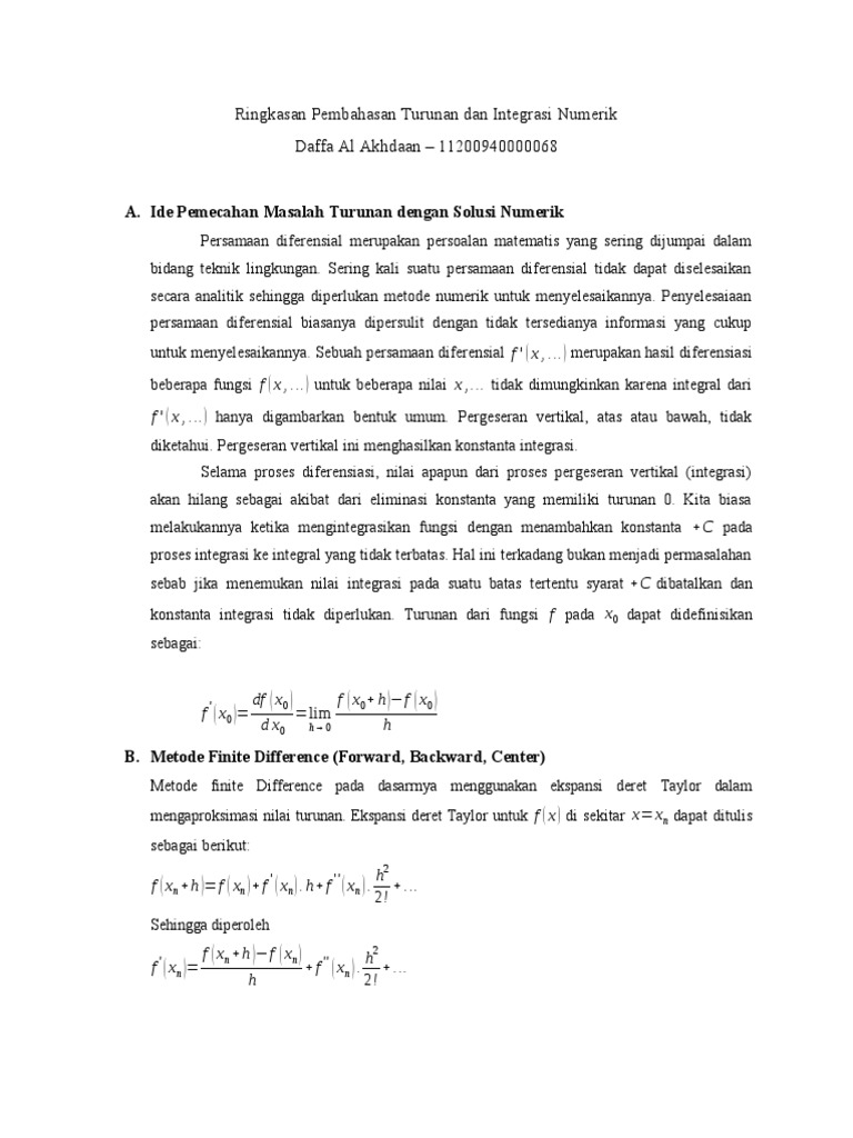 Turunan dan Integrasi Numerik Metode Finite | PDF