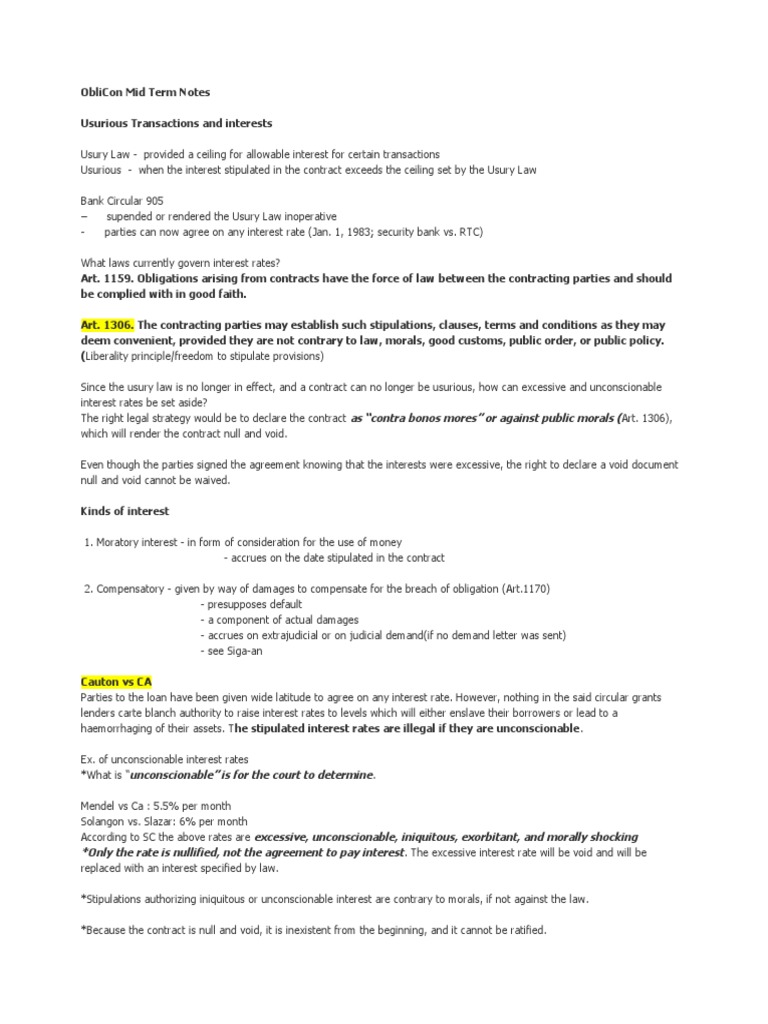 ObliCon Mid Term Note!!!! | Download Free PDF | Business | Interest