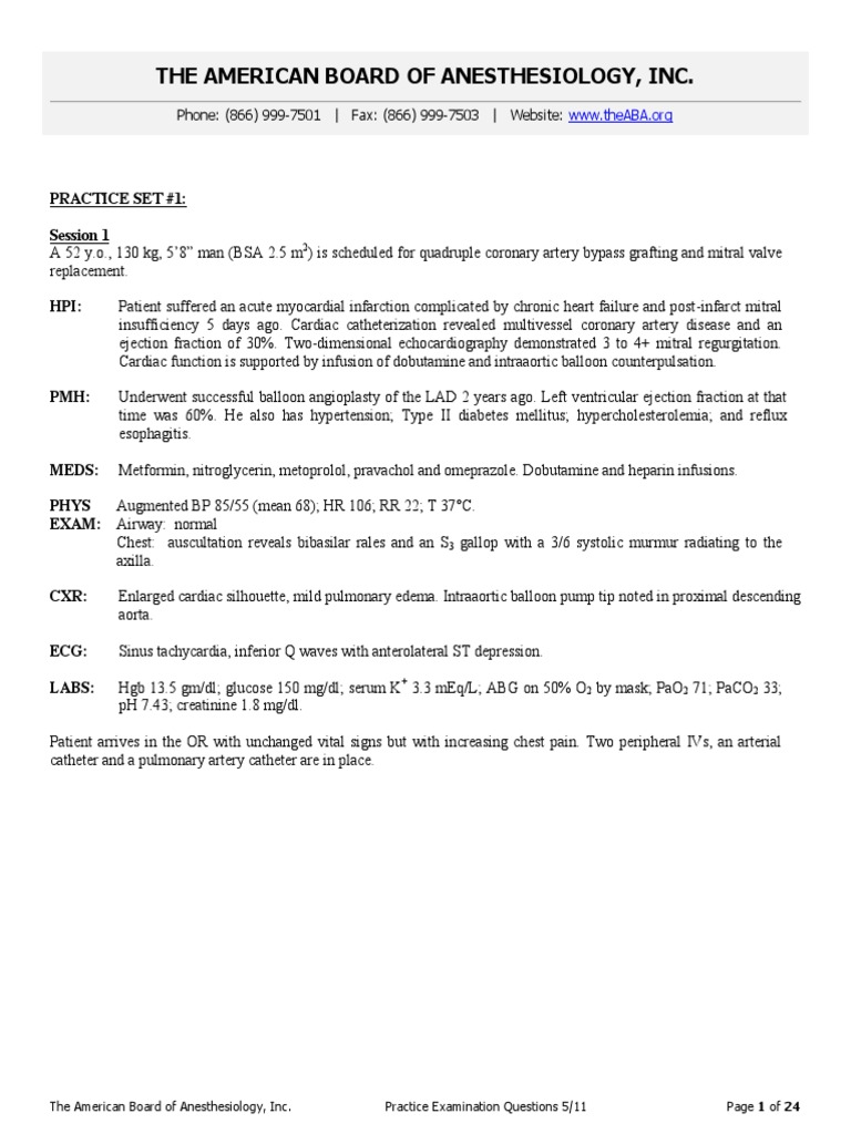 The American Board of Anesthesiology Practice Examination Questions ...