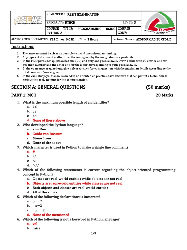 Final Paper Resit Exam For Python Programming Making Guide | PDF ...