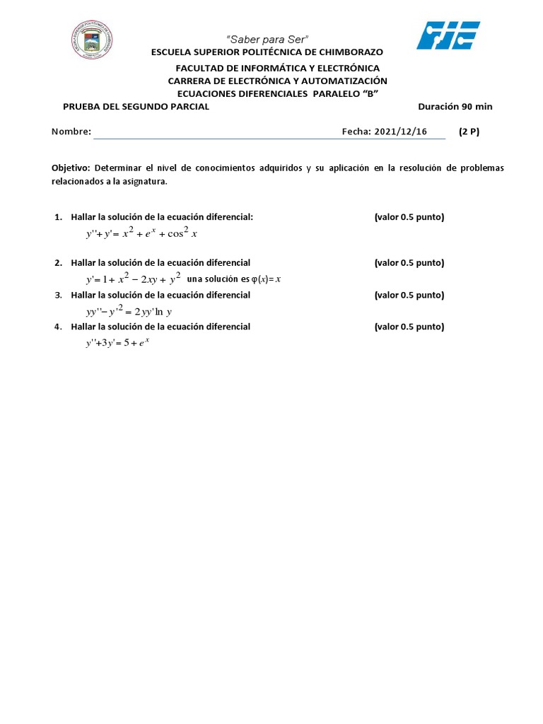 Prueba 2do Parcial - EDO | PDF