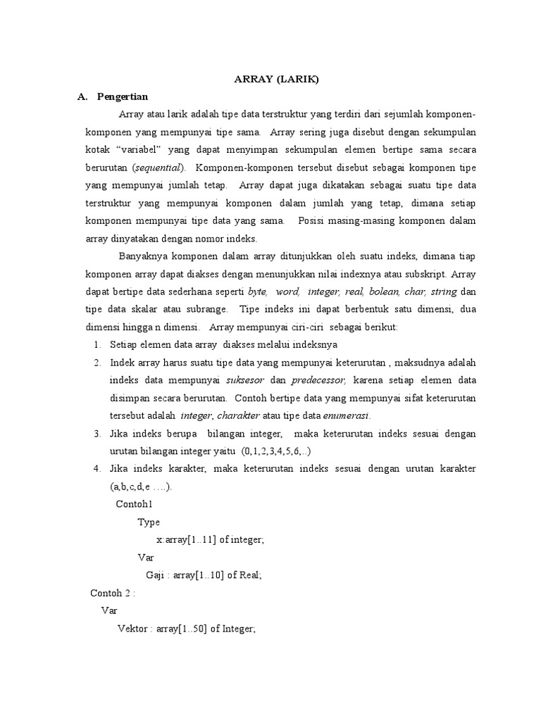 Pengertian dan Deklarasi Array dalam Pemrograman | PDF