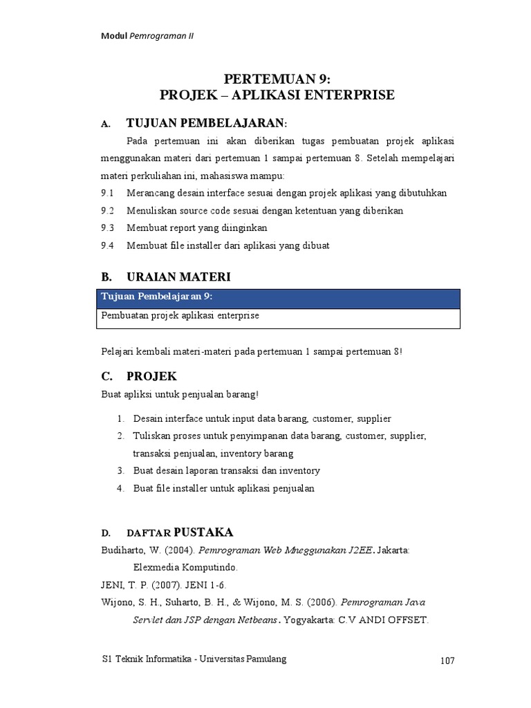 Pertemuan 9 Pemrograman 2 Projek Aplikasi Enterprise | PDF