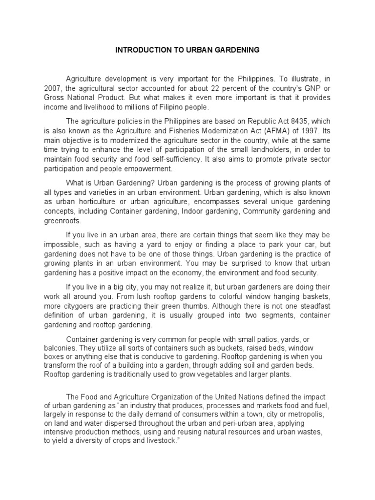 Introduction To Urban Gardening | PDF | Urban Agriculture | Agriculture