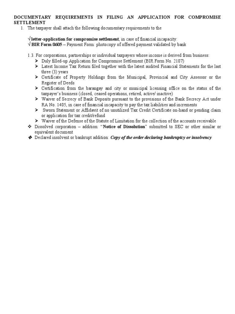Documents Required For Application of Compromise | PDF | Law