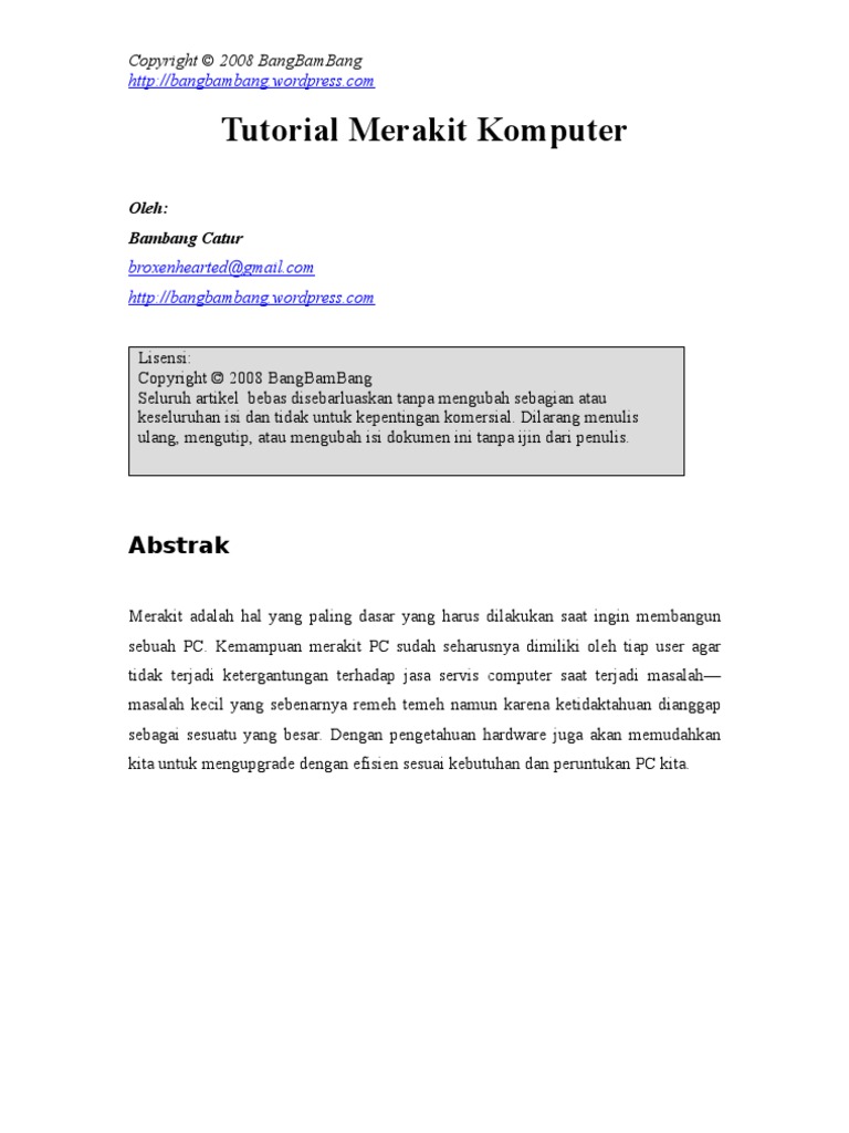 Tutorial Merakit Komputer | PDF