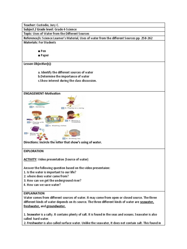 Science 4-5e Lesson Plan | PDF | Water | Fresh Water