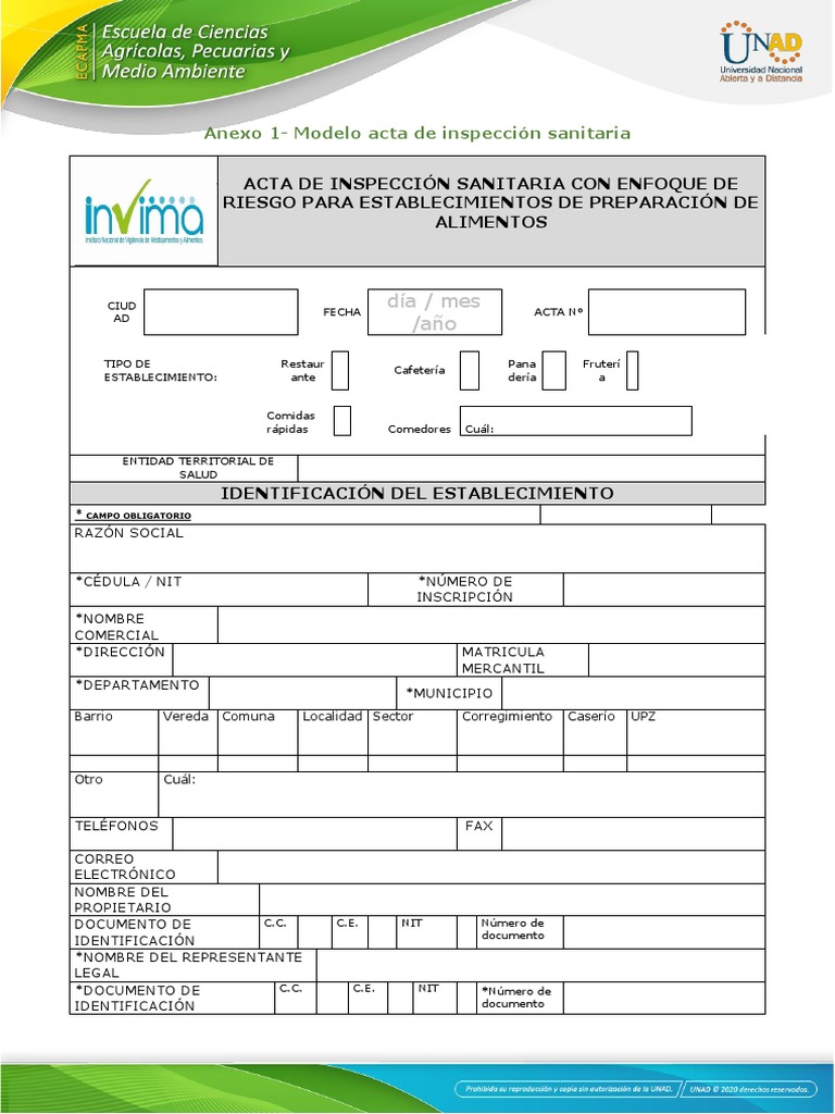 Anexo 1 - Modelo Acta de Inspección Sanitaria INVIMA | PDF
