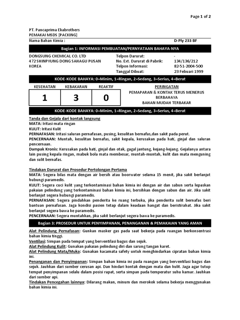 MSDS D-Ply 233 BF | PDF