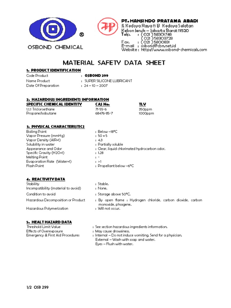 Super Silicone Lubricant Safety Data Sheet | PDF | Water | Breathing
