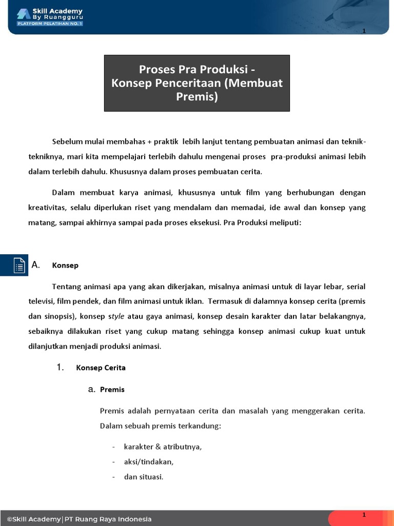 Proses Pra Produksi - Konsep Penceritaan (Membuat Premis) | PDF