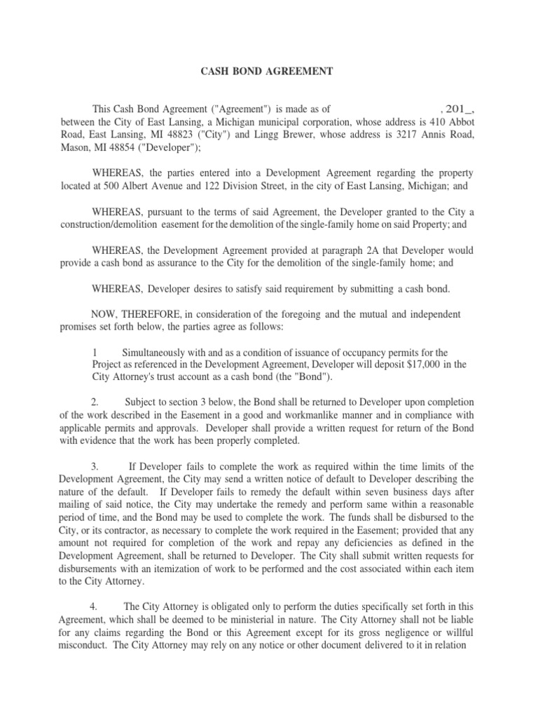 500 Albert Cash Bond Agreement NEW SUPPLEMENTAL MATERIAL | PDF ...