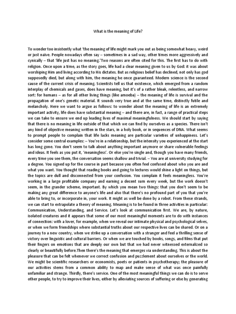 What Is The Meaning of Life | PDF | Meaning Of Life | Human Nature