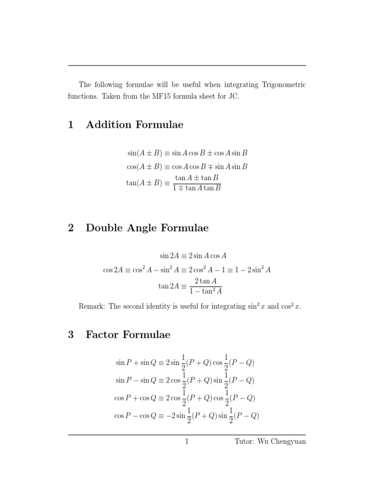 Trigo Formulae For Fourier Series | PDF