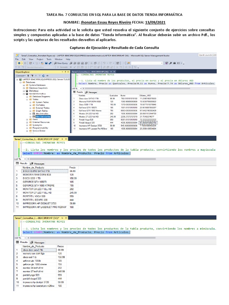TAREA No7 - Consultas - Jhonatan Reyes | PDF | SQL | Gestión de tecnología de la información