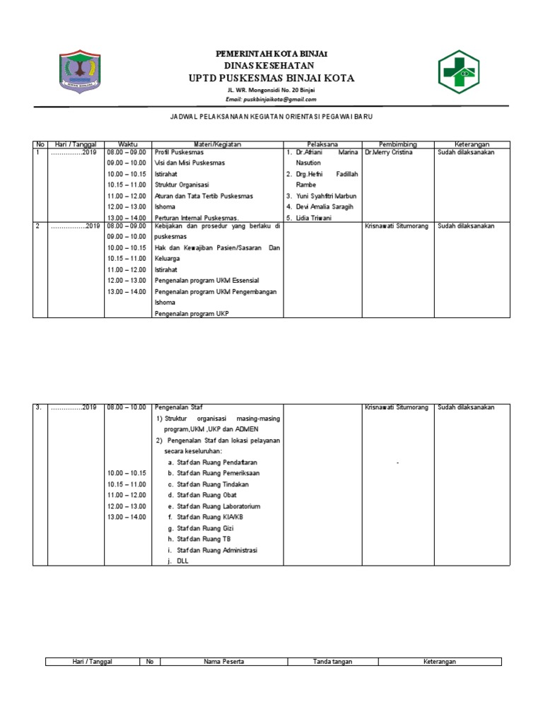 5.1.2.3 Jadwal Orientasi Pegawai Baru | PDF